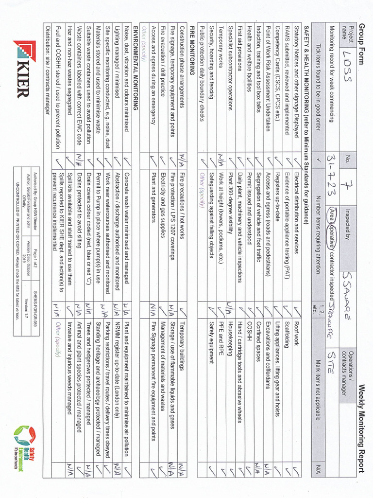 Weekly Monitoring Record - 000041 | PDF