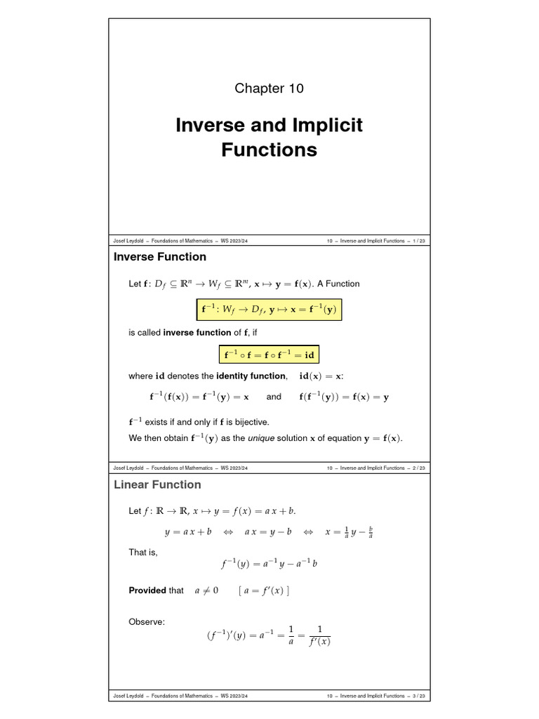 MMEcon Handouts 10 Inverse - and - Implicit - Functions 1x3 | PDF | Function (Mathematics ...