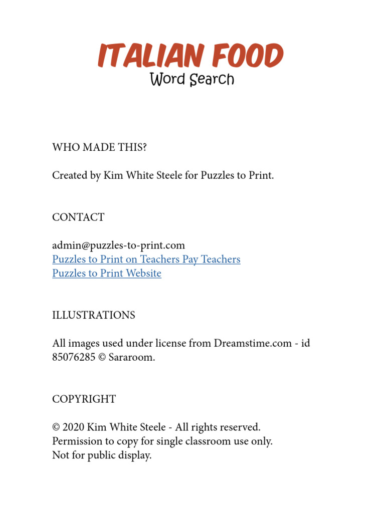 Italian Food Word Search | PDF | Word Search | Business Law