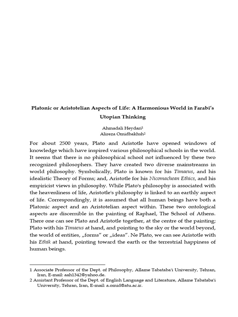 06 Platonic or Aristotelian Aspects of Life A Harmonious World in | PDF ...