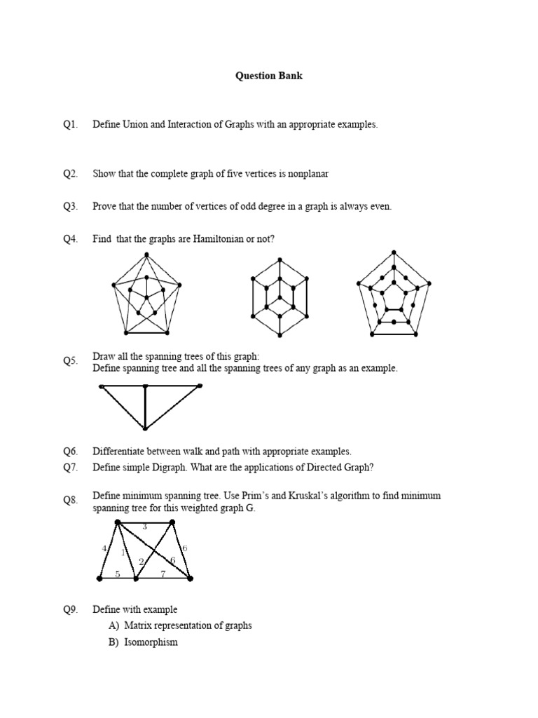 Graph Theory Ques Bank | PDF | Graph Theory | Vertex (Graph Theory) Graph Theory Ques Bank | PDF | Graph Theory | Vertex (Graph Theory)