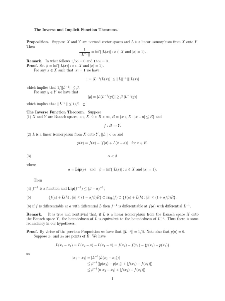 Inverse and Implicit Function Theorems | PDF | Banach Space | Vector Space