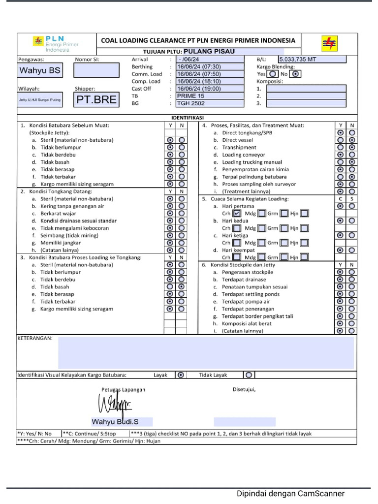 CLC - BG - TGH 2502 - PT - Bre - Pltu Pulang Pisau - 16 Juni 2024 | PDF