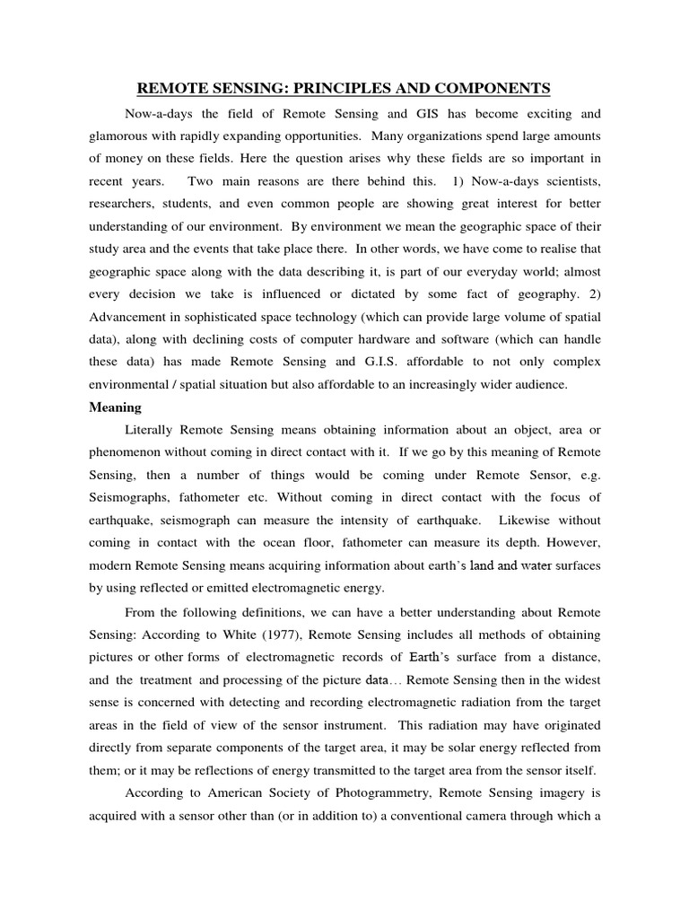Remote Sensing Principles and Components | PDF | Remote Sensing ...
