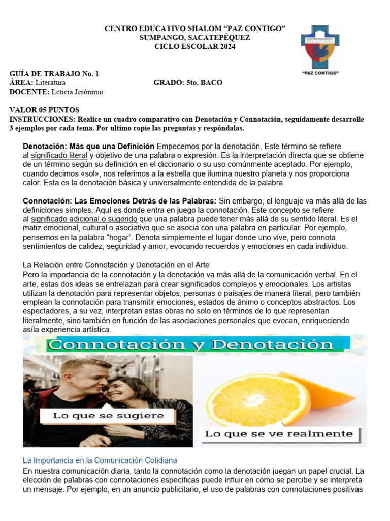 Guia 5to. BACO Literatura | PDF | Connotación | Comunicación