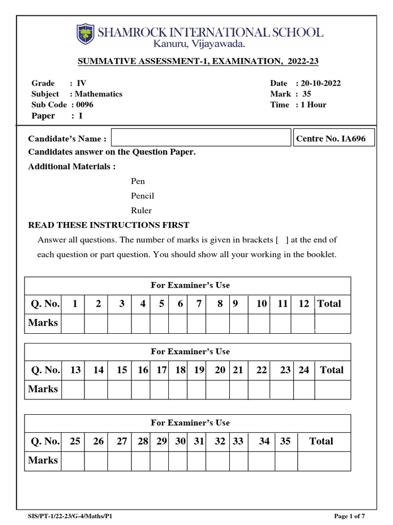GR - 4 Maths Paper - 1 | PDF | Triangle | Euclidean Geometry