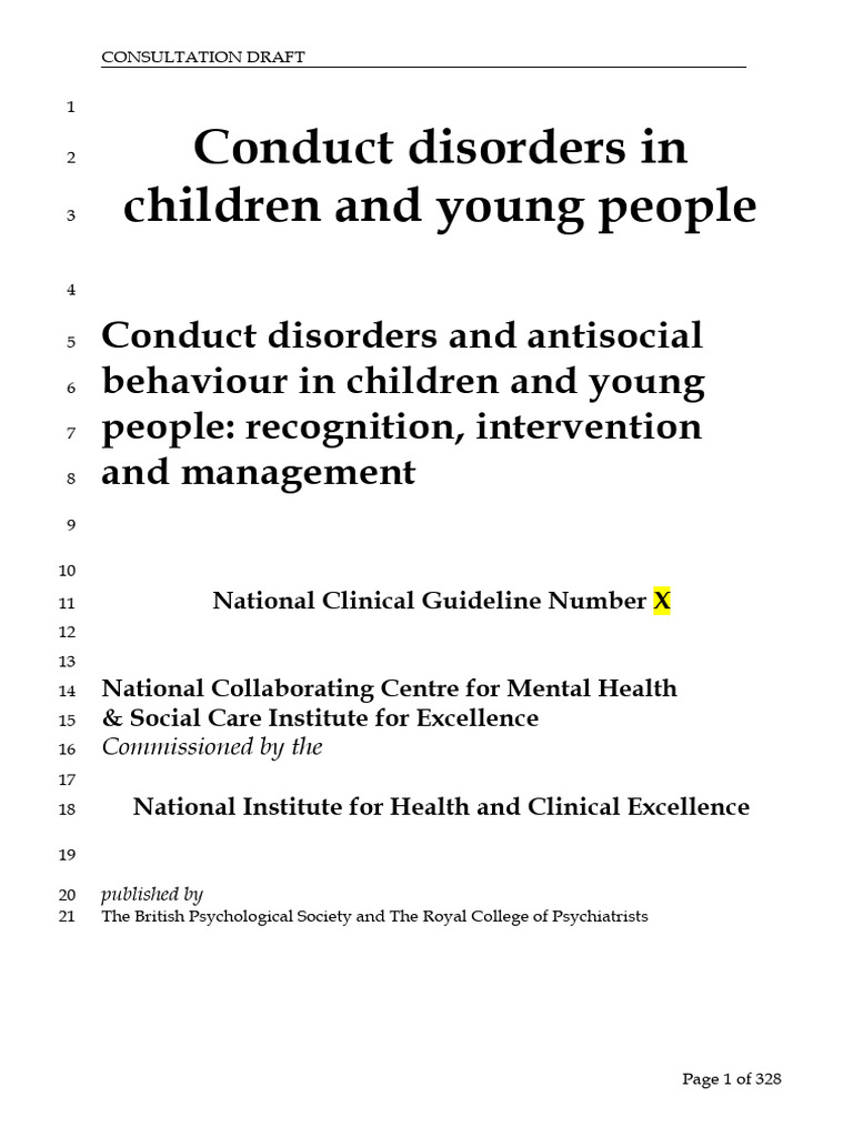 Conduct Disorders in Children and Young People Draft Guidance2 | PDF ...