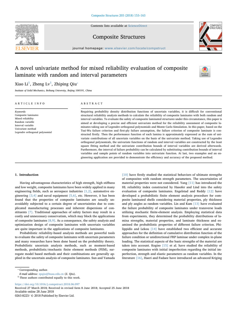 A Novel Univariate Method For Mixed Reliability Evaluation of Composite Laminate With Random and ...
