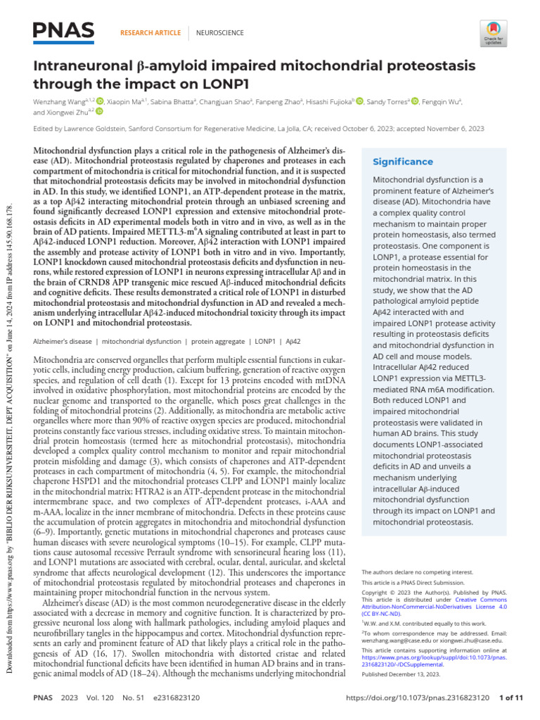 wang et al 2023 intraneuronal β amyloid impaired mitochondrial ...