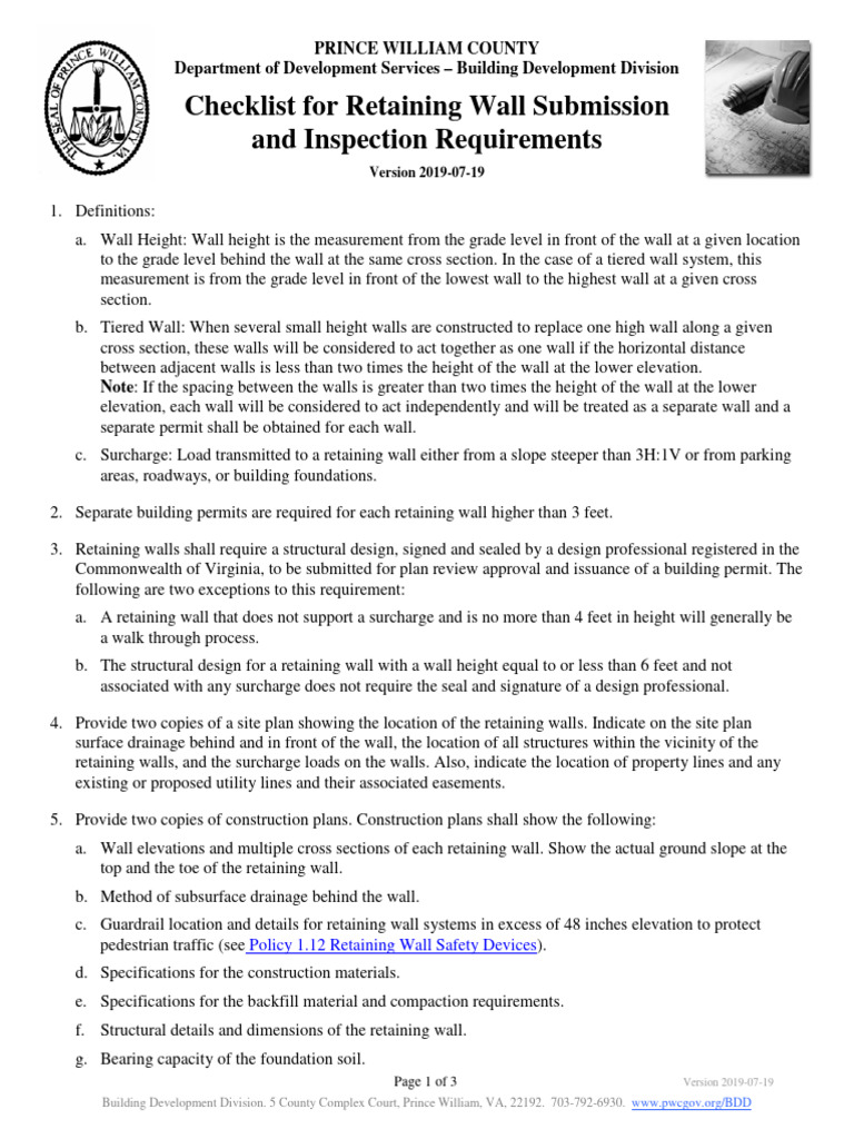 Checklist For Retaining Wall Submission and Inspection Requirements ...