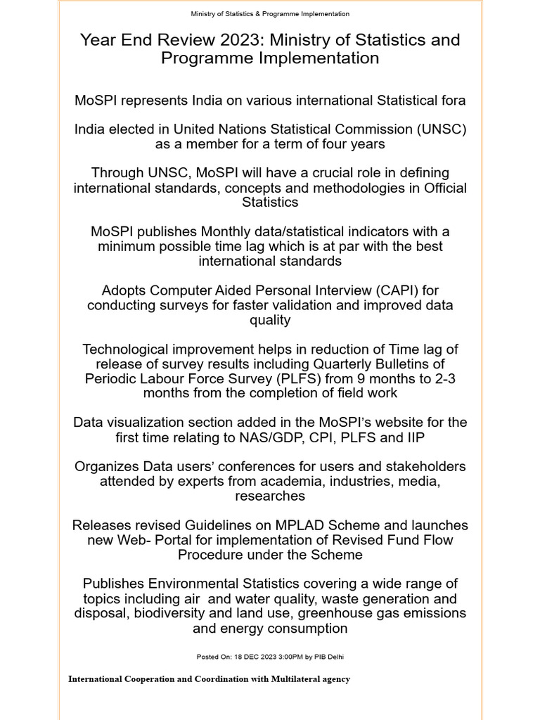 MoSPI Year End Review 2023 Highlights | PDF | Computers