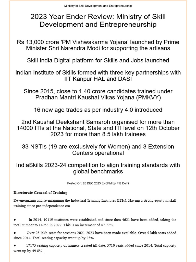 Ministry of Skill Development and Entrepreneurship | PDF | Apprenticeship