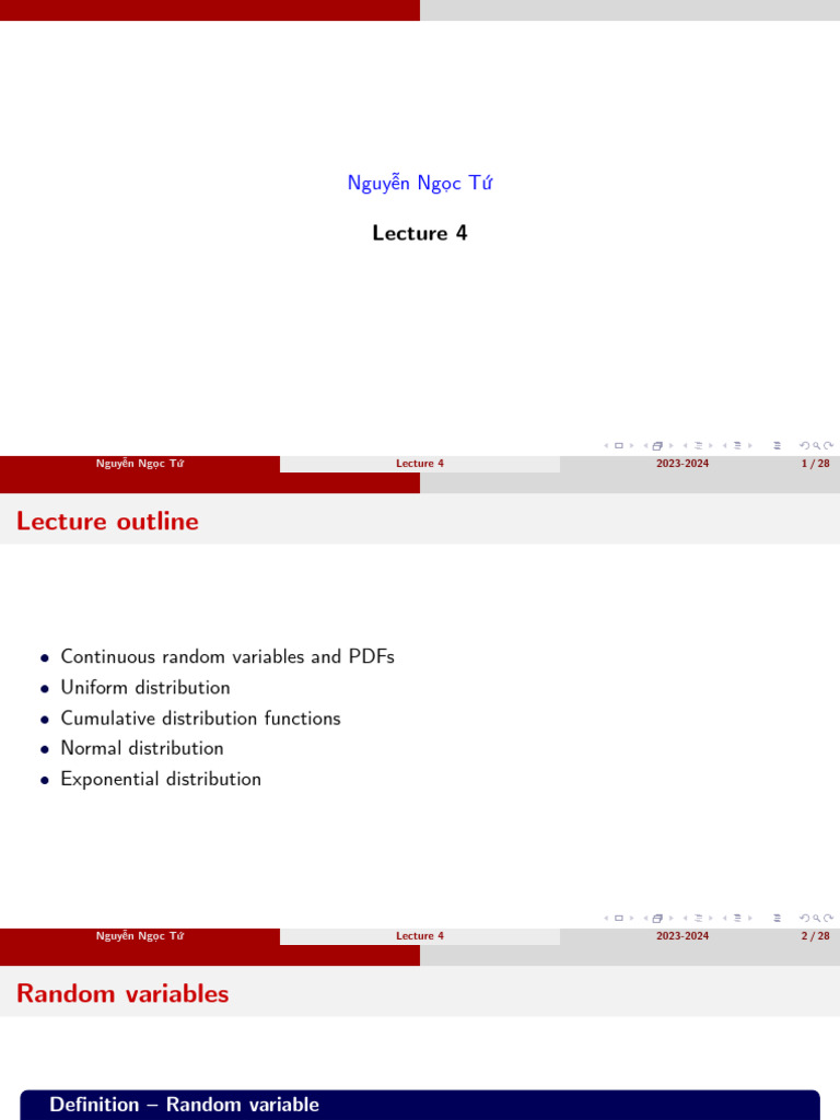HCMUTE Prob and Stat Lecture 4 | PDF | Probability Density Function | Probability Distribution
