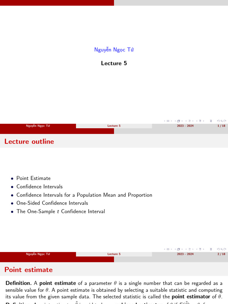 HCMUTE Prob and Stat Lecture 5 - Estimate | PDF | Bias Of An Estimator | Estimator