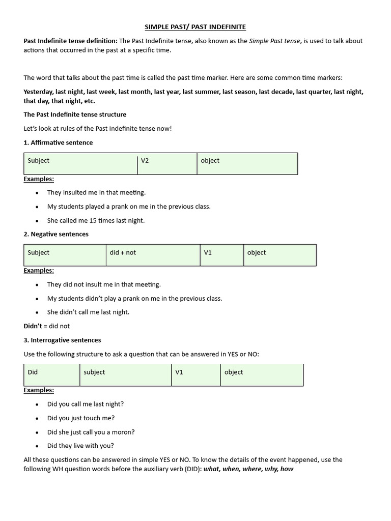 The Past Worksheet With Rules Odm | PDF | Question | Grammatical Tense