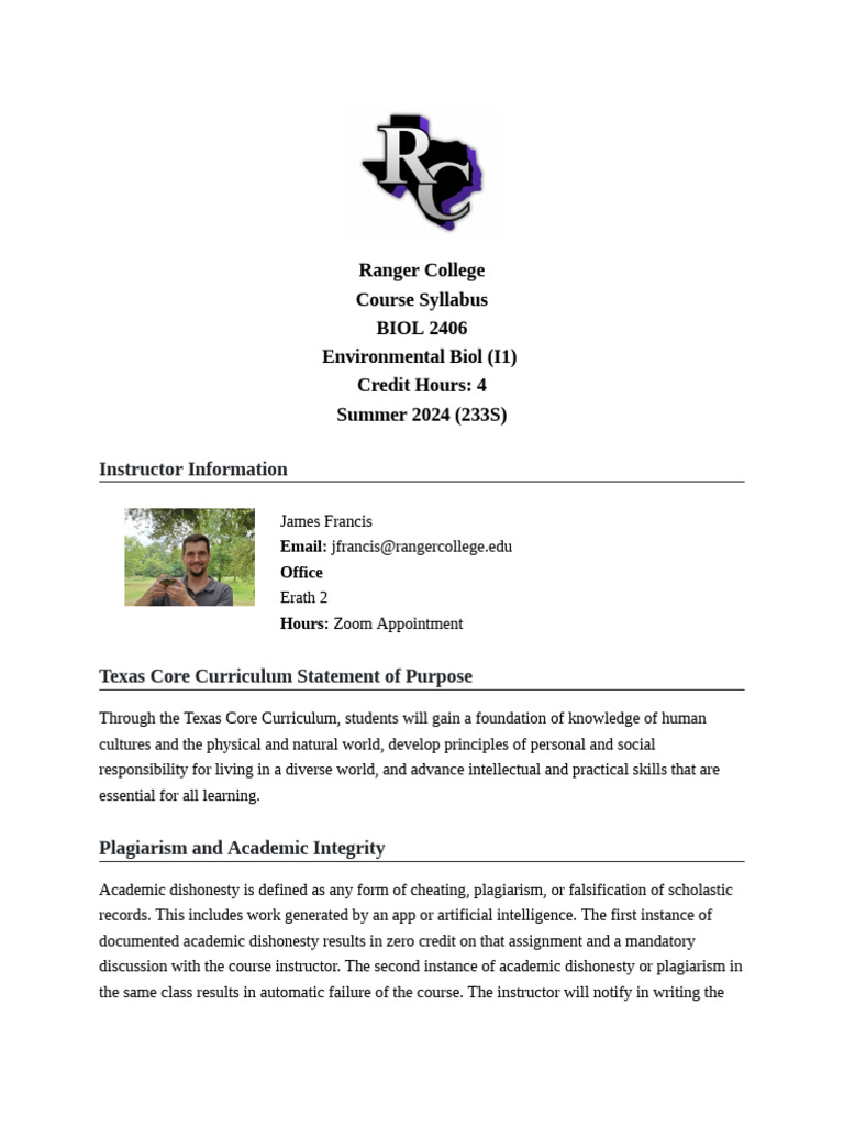 Summer 2024 (233S) BIOL 2406 CI1 | PDF | Critical Thinking | Ecology