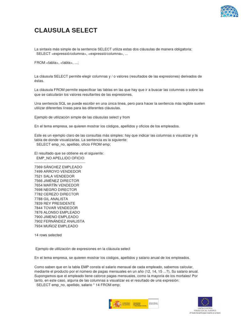 SQL - 01 - Clausula Select (I) | PDF | SQL | Programación de computadoras