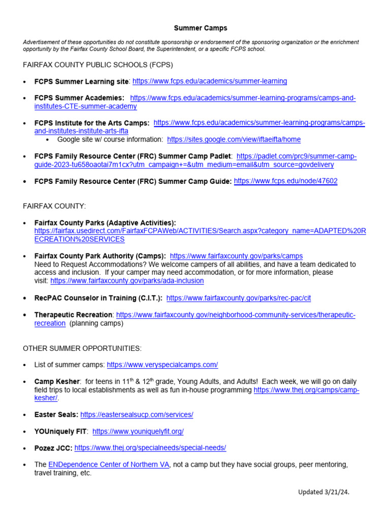 Summer Activities CTS | PDF | Youth | Camping