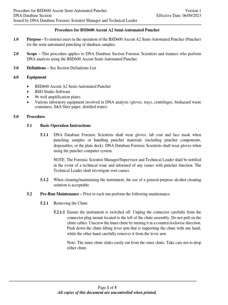 Procedure For BSD600 Ascent Puncher 06 09 2023 | PDF | Polymerase Chain ...