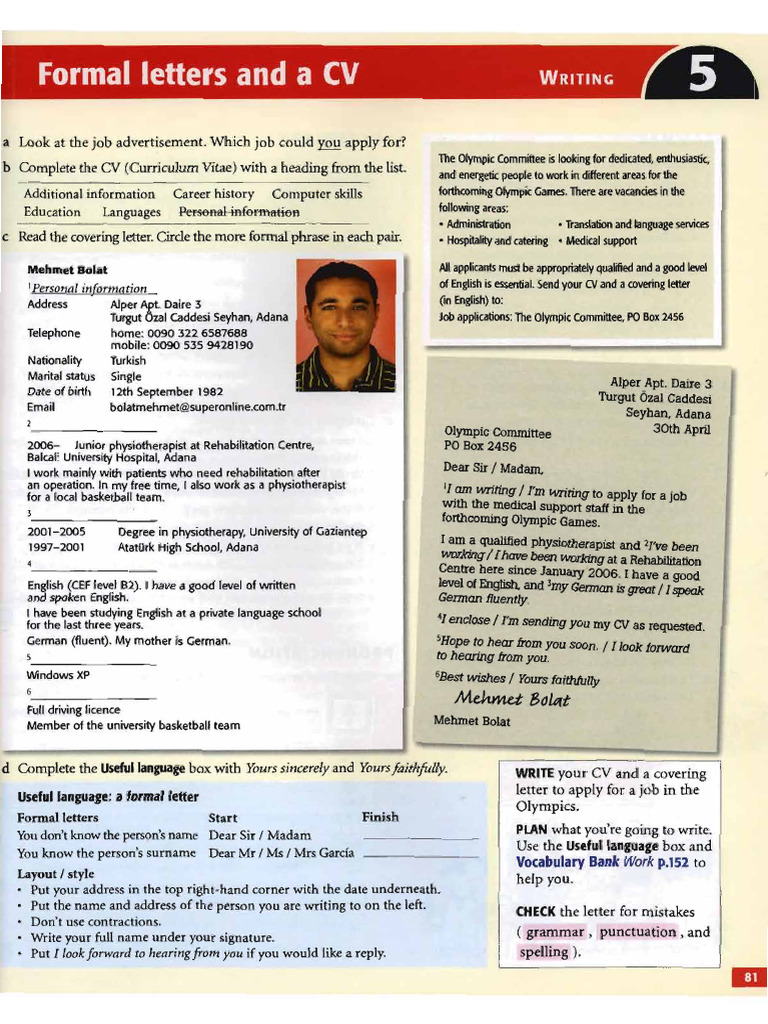 B1 Writing WRITE A CV | PDF