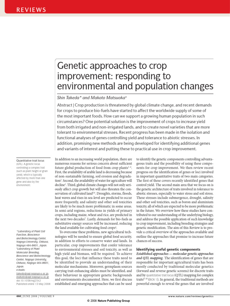 Genetic Approaches To Crop Improvement | PDF | Quantitative Trait Locus ...