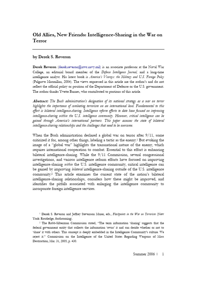 Reveron 2006 Intelligence Sharing Processed | PDF