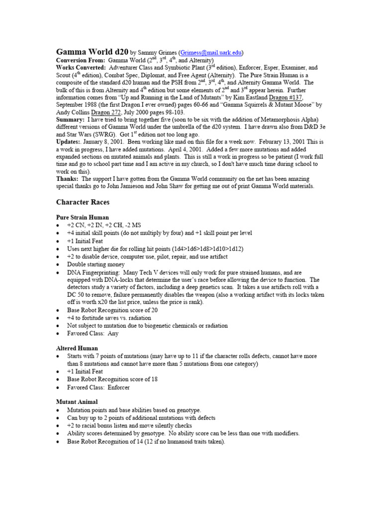 D20 Gamma World - Core Rulebook | PDF | Bipedalism