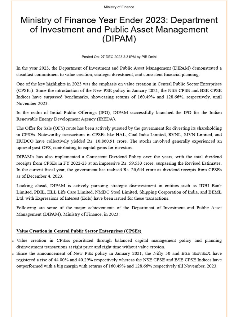 Department of Investment and Public Asset Management (DIPAM) | PDF ...