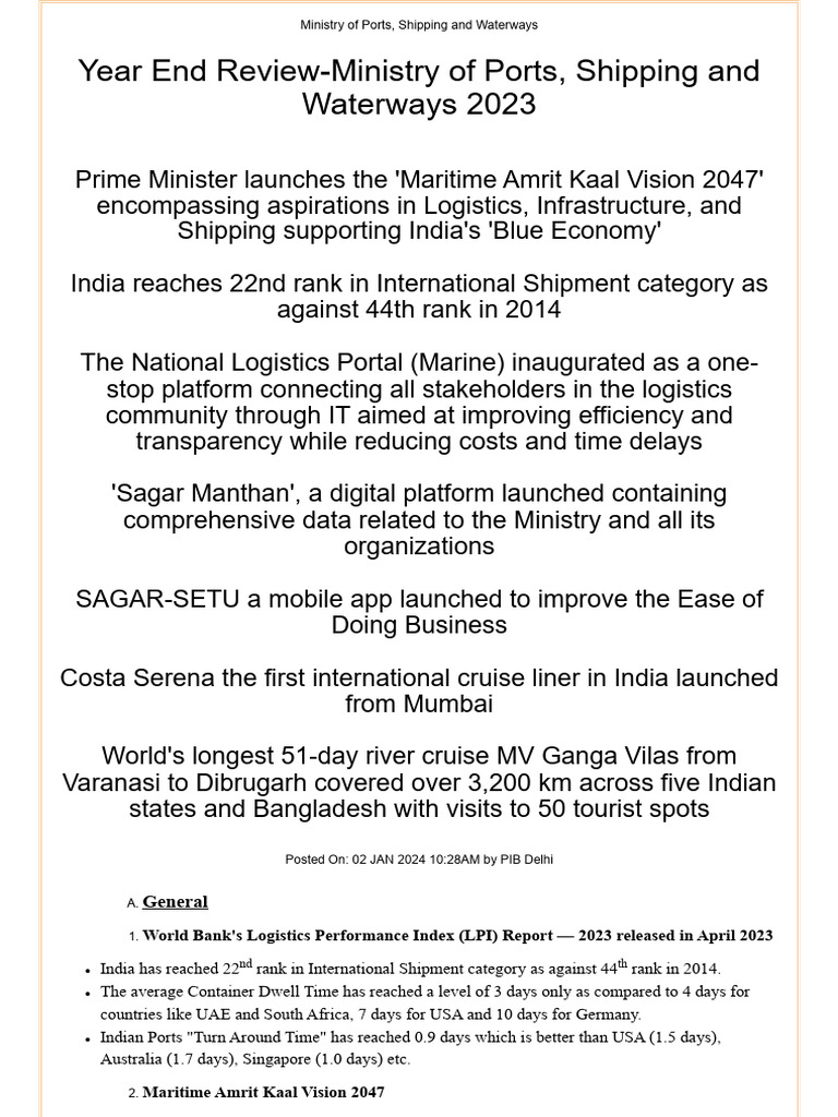 Ministry of Ports, Shipping and Waterways | PDF | Port