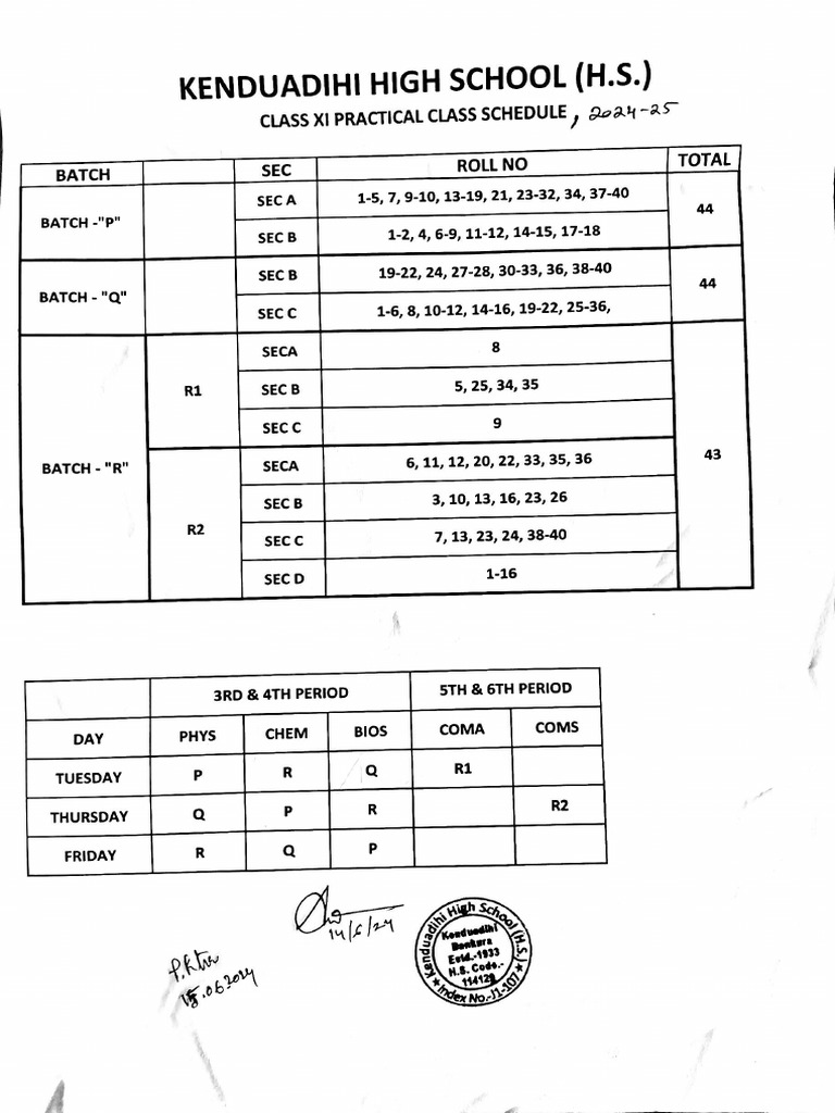 CLASS XI PRACTICAL CLASS ROUTINE 2024-25 15-Jun-2024 07-36-34 | PDF