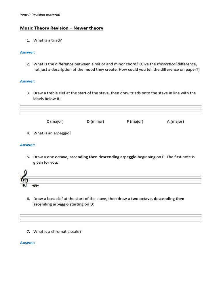 Year 8 Music Theory Revision Guide | PDF | Chord (Music) | Scale (Music)