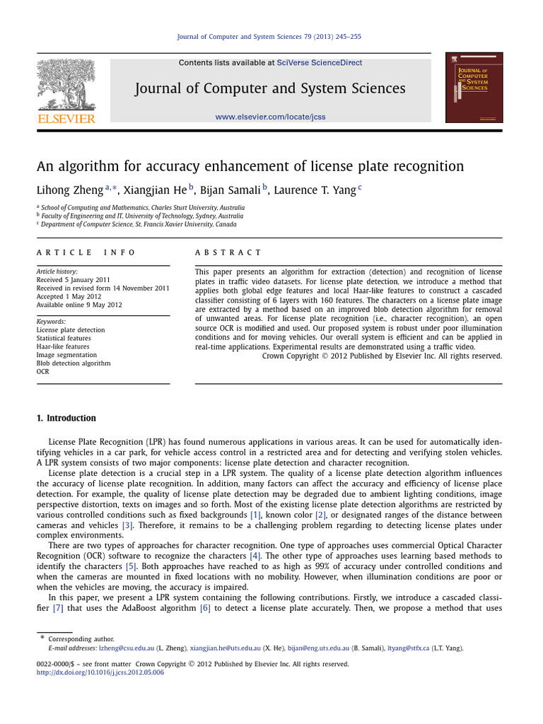 2013 An Algorithm For Accuracy Enhancement Of License Plate Recognition Pdf Image