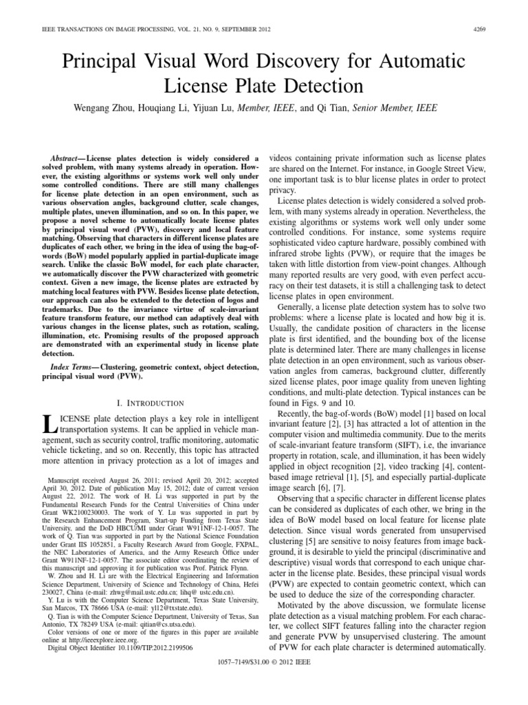 Automatic License Plate Detection Using PVW | PDF | Computer Vision | Artificial Intelligence