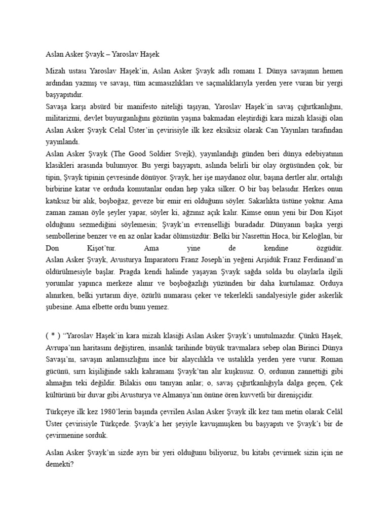Aslan Asker Şvayk - Şwayk Hitlere Karşıders Notu | PDF