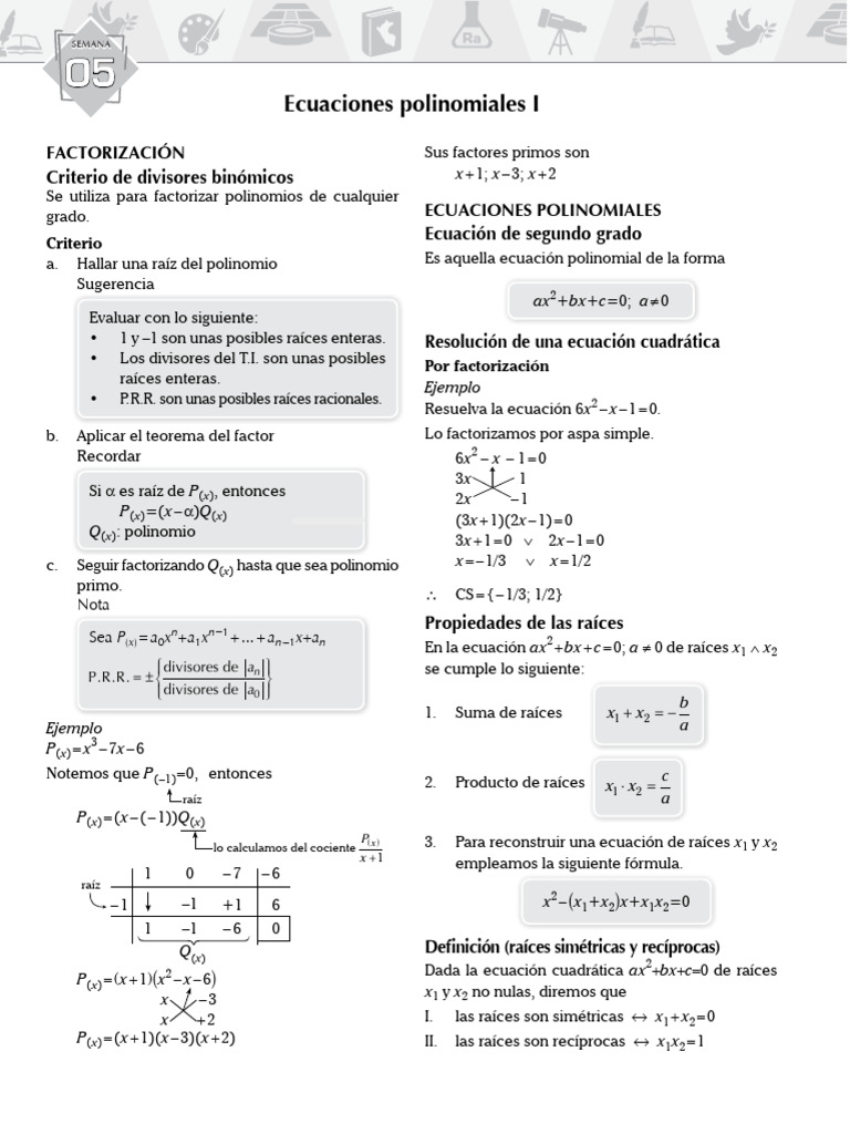 Álgebra Sem 5 | PDF | Factorización | Matemáticas