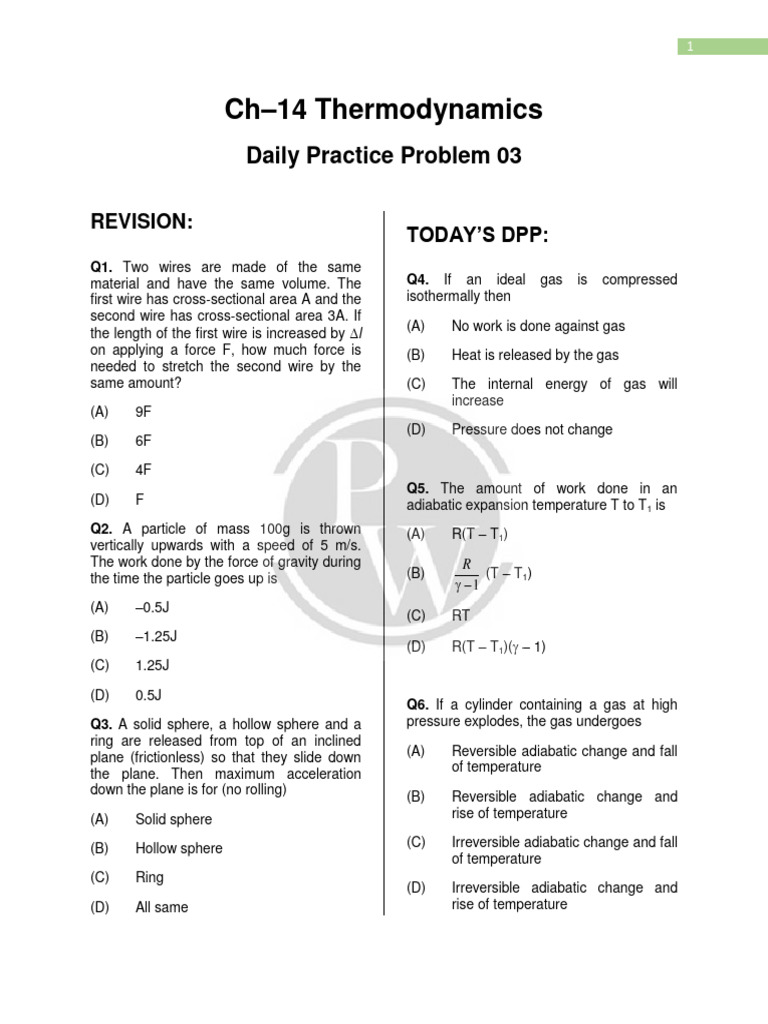 Ch-Thermodynamics DPP 03 | PDF | Heat | Gases