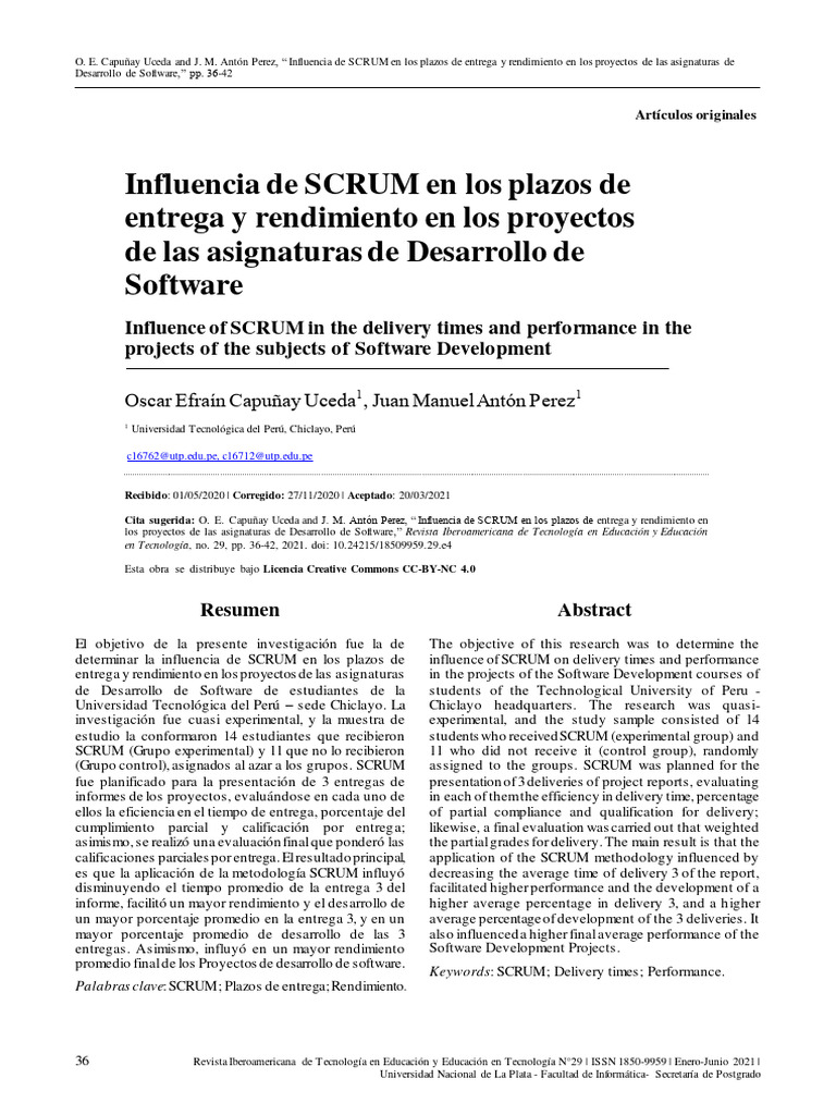 Influencia de Scrum en Los Plazos de Entrega y Rendimiento | PDF | Scrum (desarrollo de software ...
