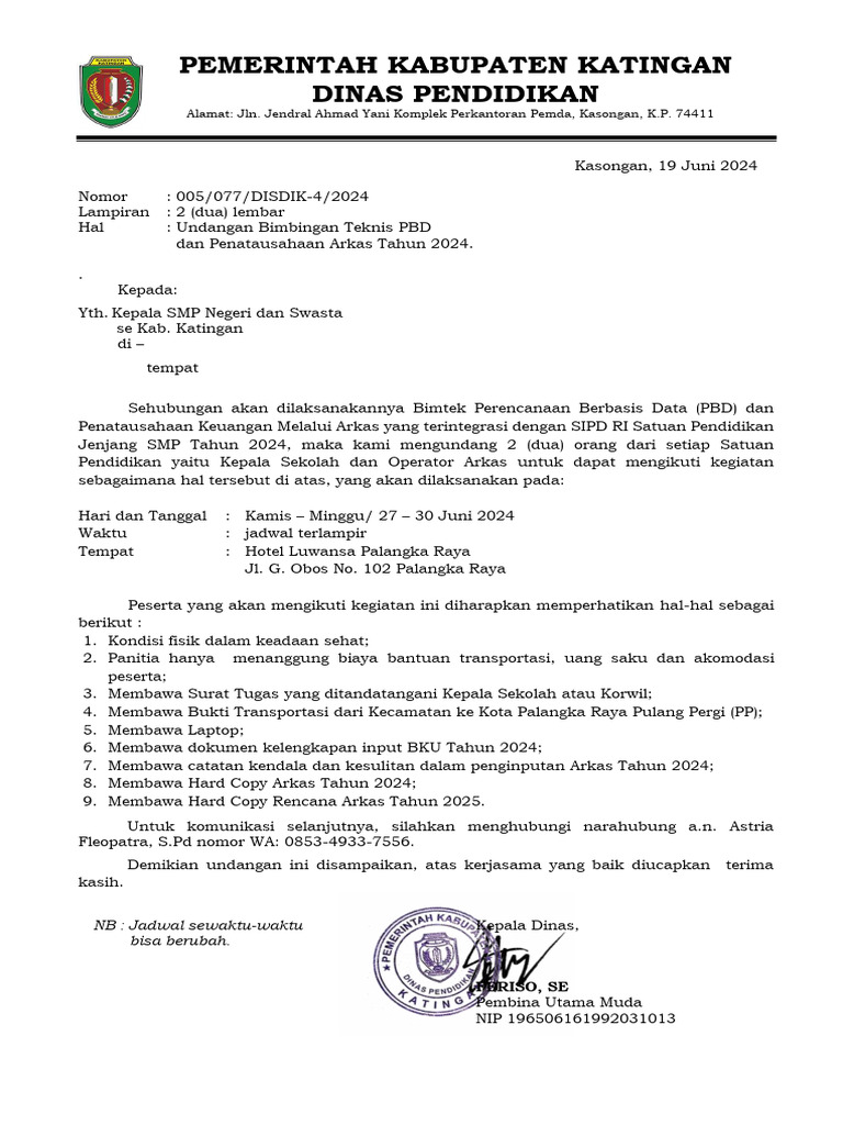 Undangan Bimtek Arkas Dan SIPD RI | PDF