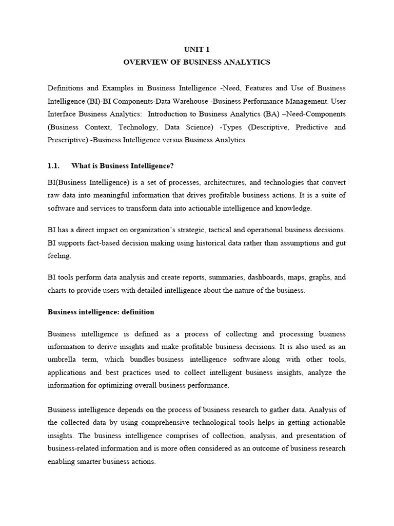 UNIT-1 Business Intelligence | PDF | Business Intelligence | Analytics