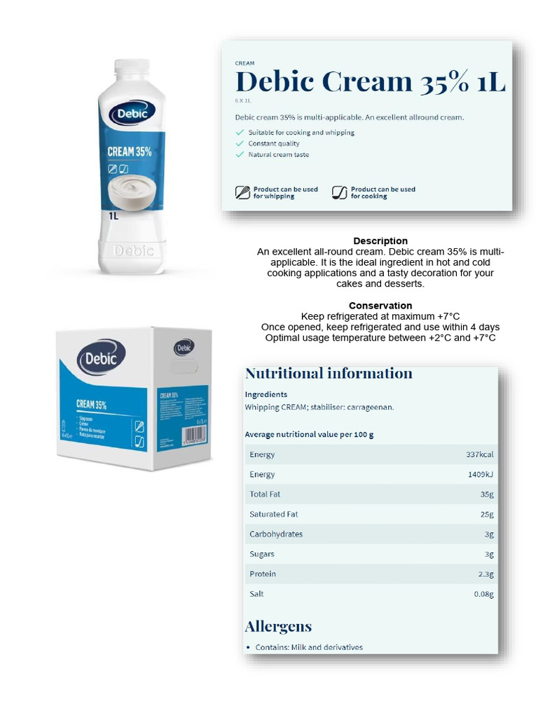 Debic Product Specs | PDF | Desserts | Cooking