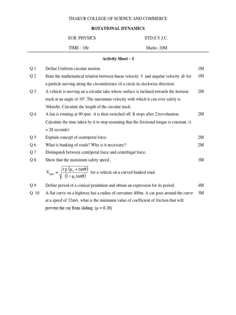 Rotational Dynamics Activity Sheet | PDF | Rotation Around A Fixed Axis ...