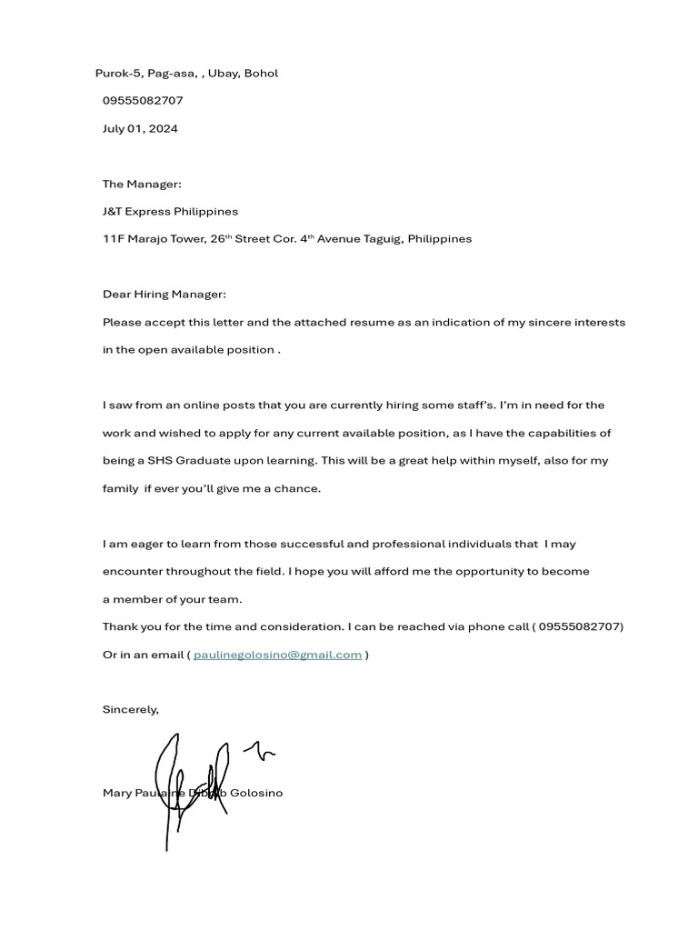 Application Letter | PDF | Career & Growth