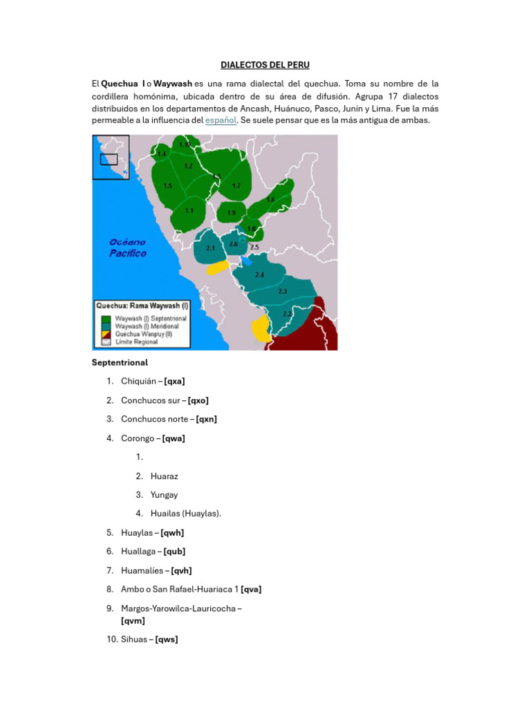 Dialectos del Quechua en Perú | PDF | Pueblos Indígenas de las Américas ...