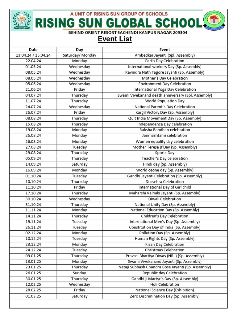 Event List | PDF | Observances