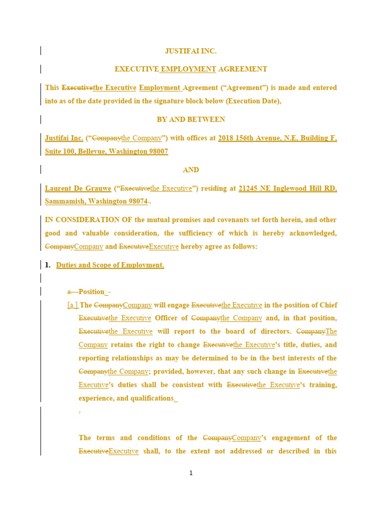 Executive Agreement - Justifai | PDF | Trade Secret | Arbitration