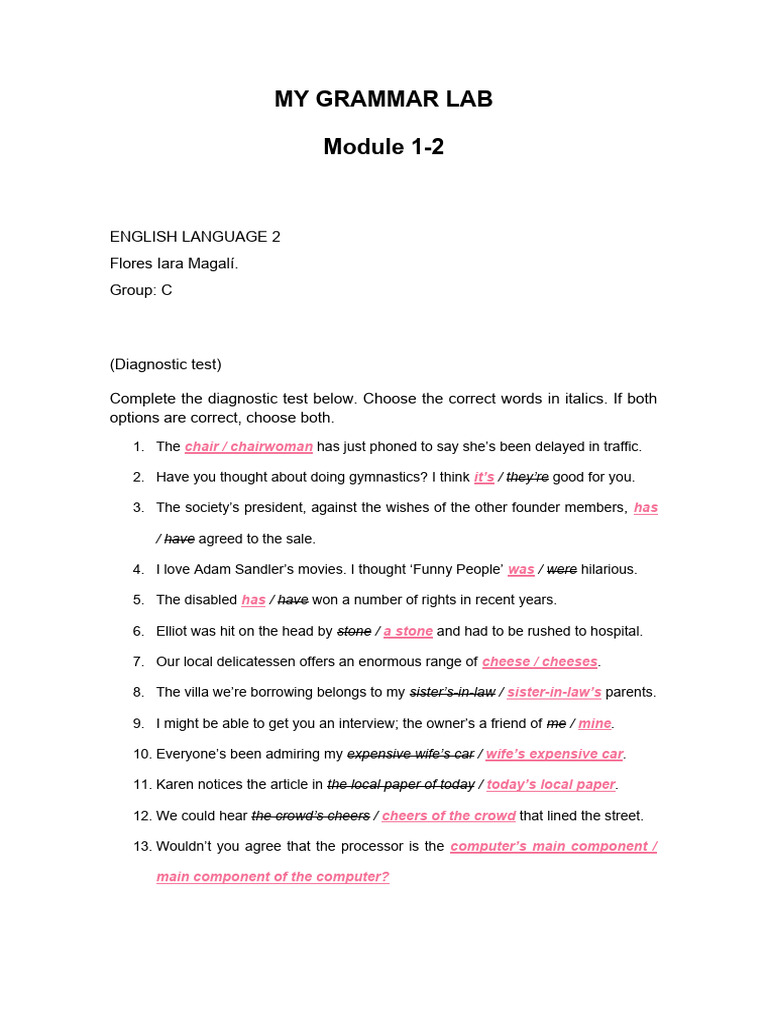 MY GRAMMAR LAB Modules 1-2 | PDF