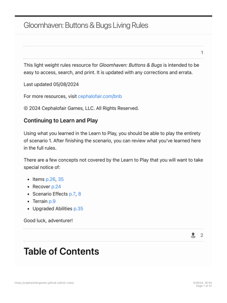 Gloomhaven - Buttons & Bugs Living Rules - This Light Weight Rules Resource For G | PDF