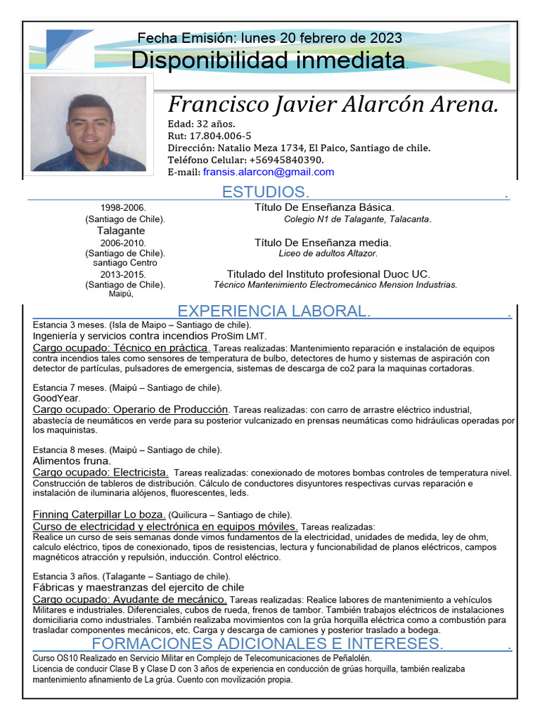 CV - Francisco Alarcon Final | PDF | Santiago | Chile