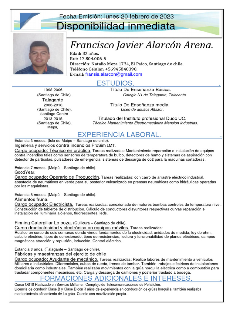 CV - Francisco Alarcon Final | PDF | Santiago | Chile