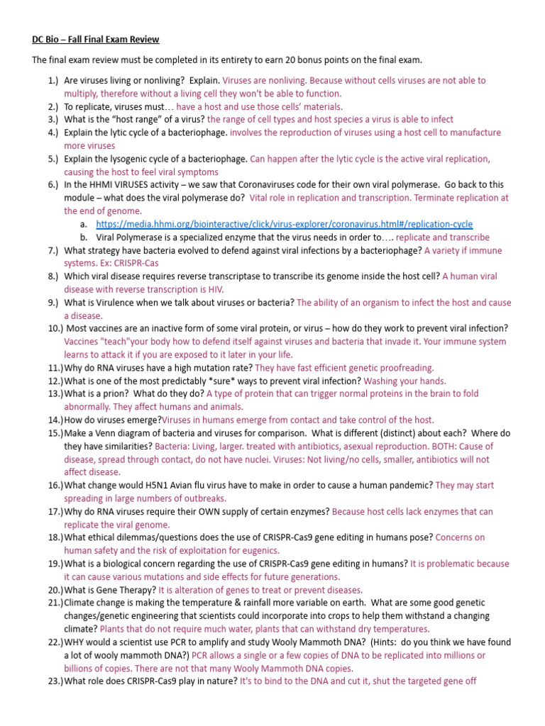 DC Bio Final Exam SG | PDF | Virus | Polymerase Chain Reaction